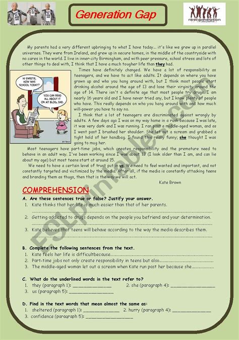 Generation Gap Esl Worksheet By L Habach