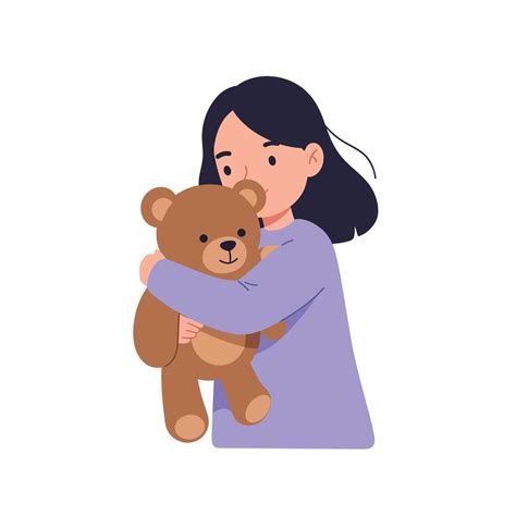 Girl Hugging Teddy Bear In Minimal Flat Design Art 60400490 Vector Art