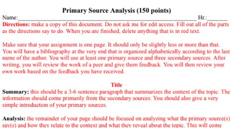 Primary Source Analysis Directions And Rubric Made By Teachers