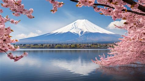 Mount Fuji Cherry Blossoms Japan Iconic Spring Landscape Generative Ai
