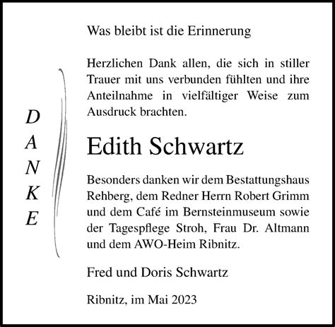 Traueranzeigen Von Edith Schwartz Trauer Anzeigende