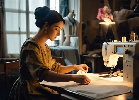 Lexica A Female Seamstress Sews A Costume For A Theater Actress In A
