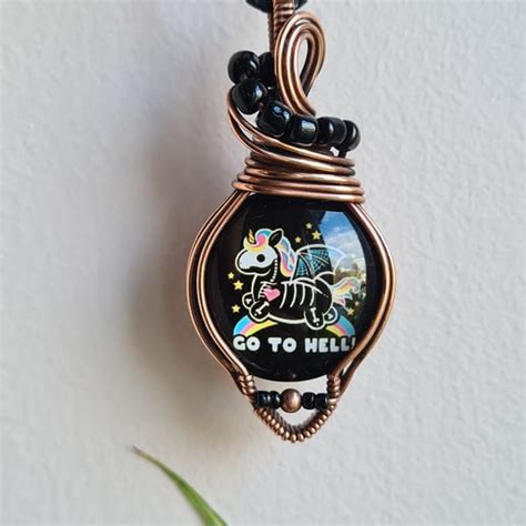 Go To Hell Unicorn Dark Black Glass And Coppe Folksy