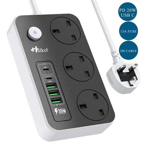 5 Usb Pd 20w Extension Lead 6 Usb Port Power Strip With 3 Way Sockets