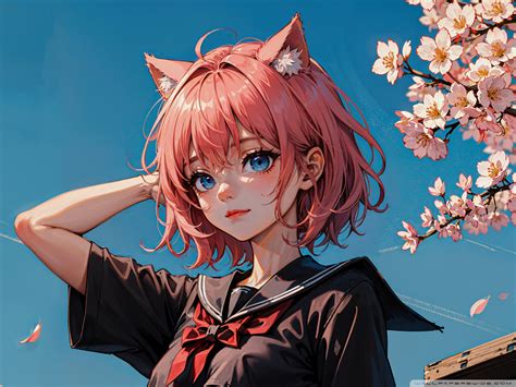 Cute Anime Girl With Cat Ears 4k Uhd Wallpaper For Ultrahd Desktop And