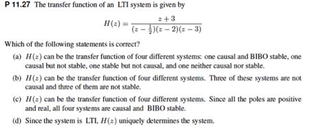 solved the transfer function of an lti system is given by