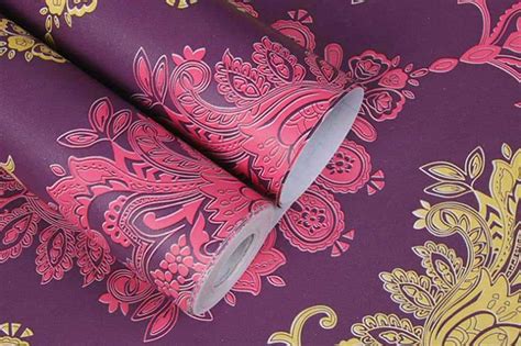 Purple Wallpaper Feature Wall Living Room Baci Living Room
