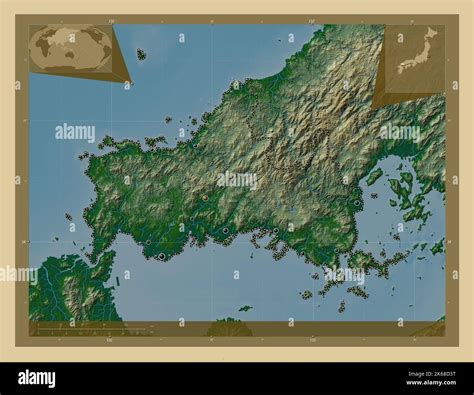 Yamaguchi Prefecture Of Japan Colored Elevation Map With Lakes And