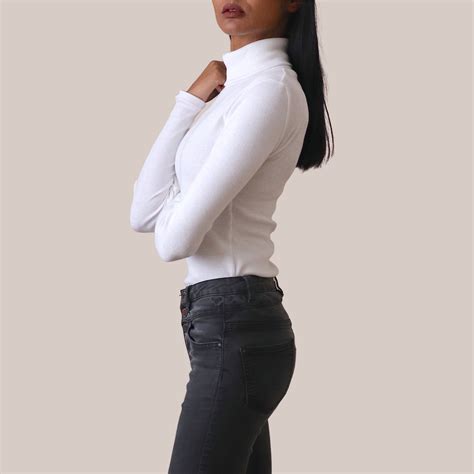 White Long Sleeve Turtle Neck Top Womens Uk 100 Organic Cotton Etsy