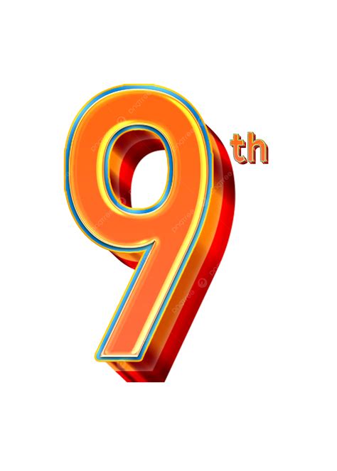 9th Number Digit Red Light Golden Shiny 9th Number 9th Number Digit