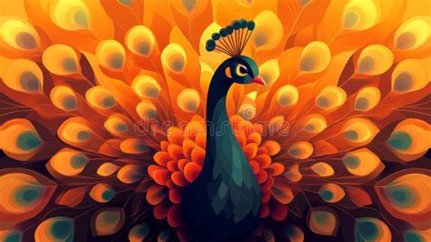 Orange And Gold Peacock Feathers Detailed Illustration Stock