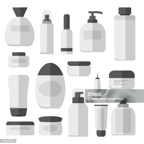 빈 하 고 깨끗 한 흰색 플라스틱 용기의 벡터 빈 서식 파일을 설정 스프레이 디스펜서 스포이드 크림 단지 병 관 화장품 벡터 일러스트 레이 션 분무에 대한 스톡 벡터 아트