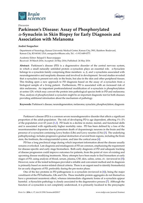 Pdf Parkinsons Disease Assay Of Phosphorylated α Synuclein In Skin