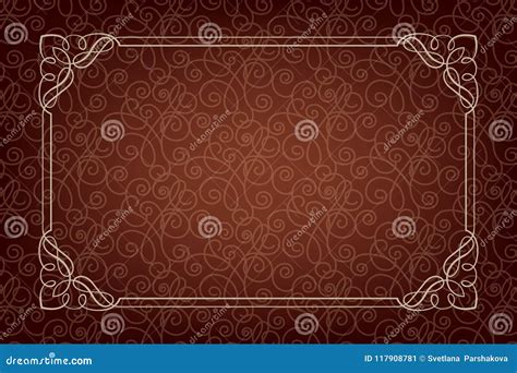 Rectangular Ornate Frame On Dark Brown Background Stock Vector
