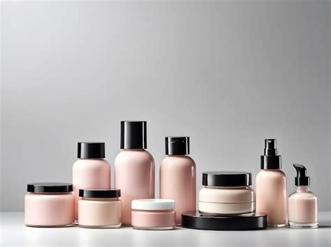 Set Mockup Of A Collection Of Beauty Cosmetic Product Containers On Display For Natural Makeup