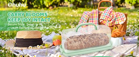 Ohuhu Cake Carrier Rectangular With Handle Cake Storage Container With