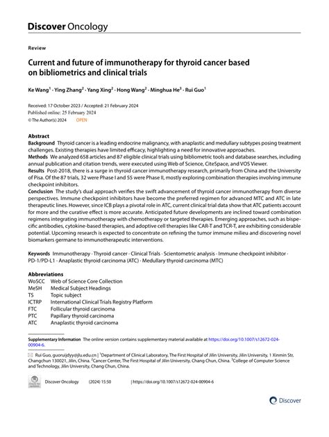 Pdf Current And Future Of Immunotherapy For Thyroid Cancer Based On Bibliometrics And Clinical