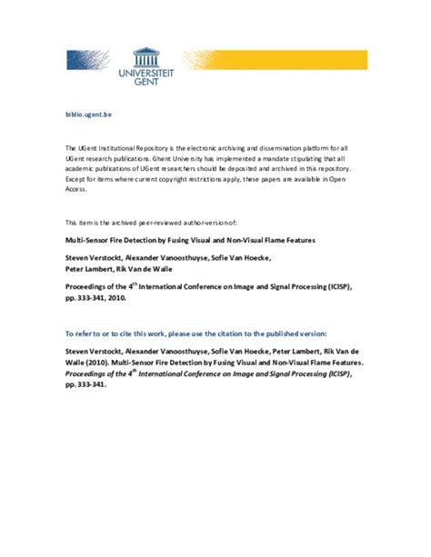 Pdf Multisensor Fire Detection By Fusing Visual And Non Visual Flame Features