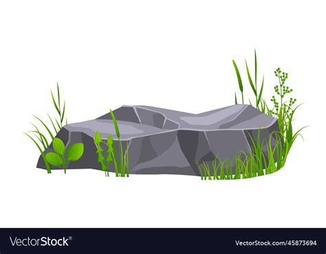 Stone Ground Element Green Grass For Game Vector Image