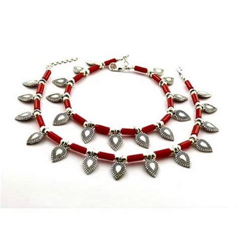 D9 Creation Silver Oxidized Red Stone Anklets At Rs 80 Piece In Jaipur Id 21219554873