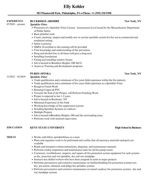 Sprinkler Fitter Resume Samples Velvet Jobs