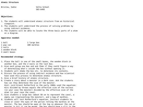 Atomic Structure Lesson Plan For 9th 12th Grade Lesson Planet
