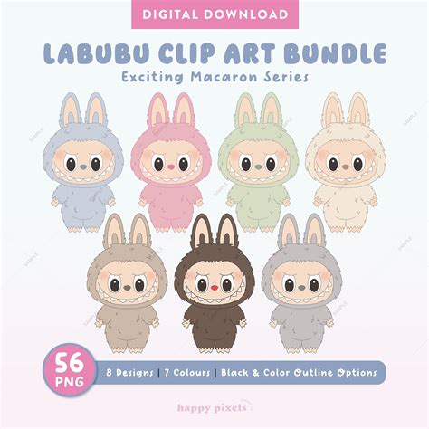 Labubu 56 Png Clipart Bundle The Monsters La Bubu Exciting Macaron Figures Stickers Png