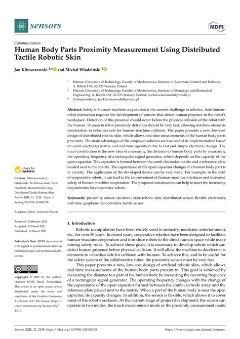pdf human body parts proximity measurement using distributed tactile