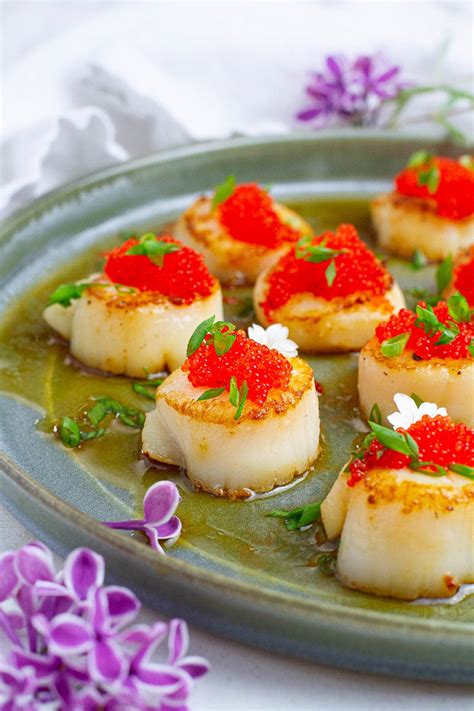 Seared Scallops With Tobiko Plates By Nat