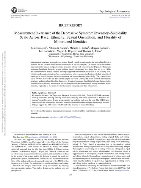 Measurement Invariance Of The Depressive Symptom Inventorysuicidality