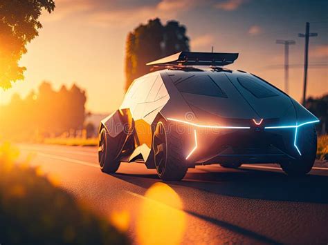 Electric Vehicle Prototype On The Road Bokeh Ai Generative Stock Illustration Illustration Of