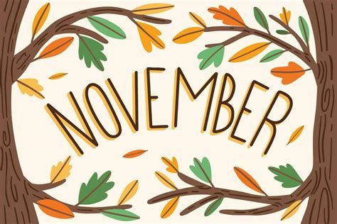 November Lettering With Autumn Decoration 24478461 Vector Art At Vecteezy