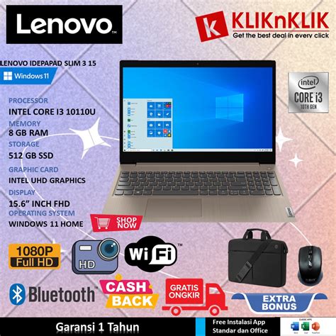 Jual Lenovo Ideapad Slim 3i 15 Intel Core I3 10110U 8GB 512GB SSD FHD Windows 11 Almond Shopee