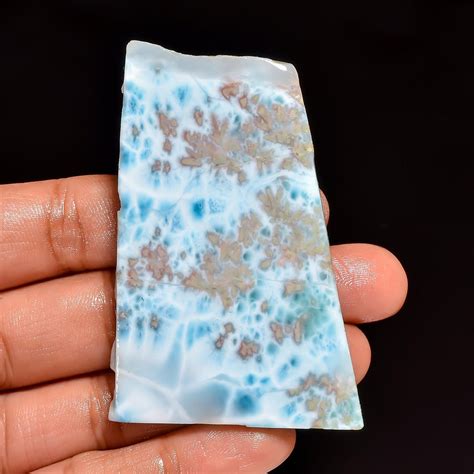 Natural Raw Larimar Slice Both Side Polished Raw Pectolite Palm Slab