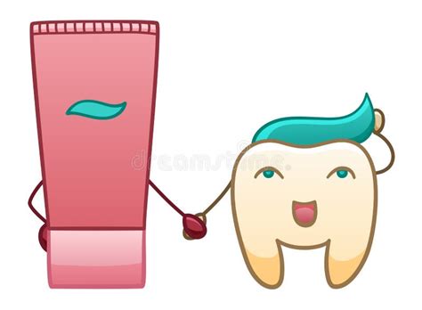 Cartoon Tooth With Toothpaste Hairstyle Holds Hands With Tube Of