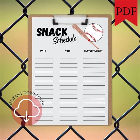 Baseball Snack Sign Up Sheet Tball Snack Schedule Snack Schedule