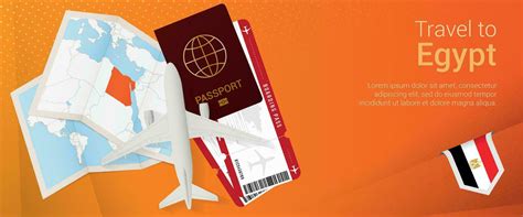 Travel To Egypt Pop Under Banner Trip Banner With Passport Tickets