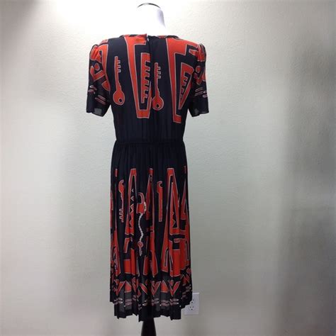 Min Su Nee Dresses Min Su Nee Vintage Black Red Print Pleated Dress Poshmark