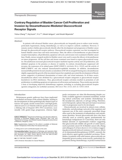 Pdf Contrary Regulation Of Bladder Cancer Cell Proliferation And Invasion By Dexamethasone
