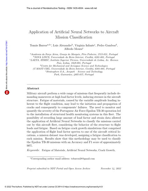PDF Application Of Artificial Neural Networks To Aircraft Mission Classification