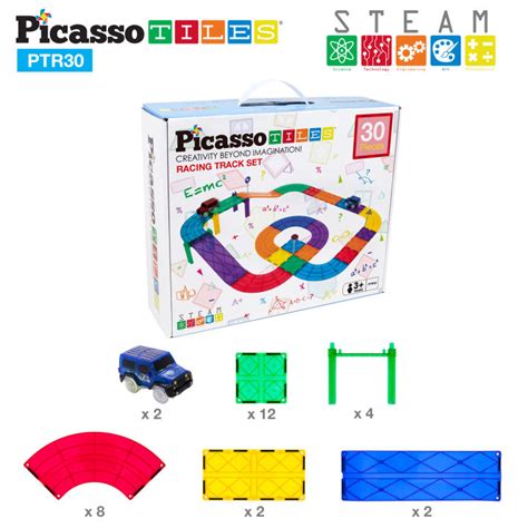 Picasso Tiles 30 Pieces Racing Track Set Stem Learning Kit Ptr30