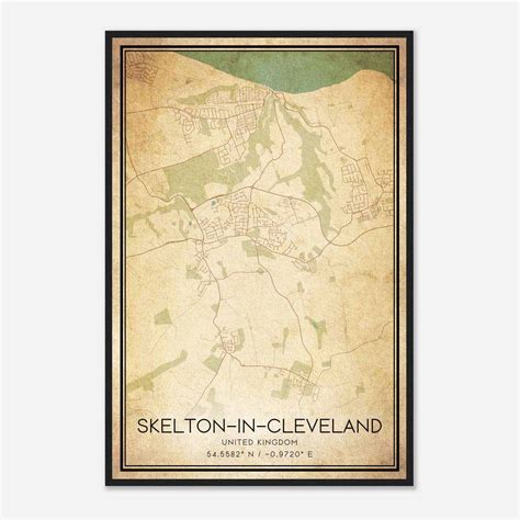 Vintage Skelton United Kingdom Map Poster Skelton City Road Wall Art Print Custom Maps And Posters
