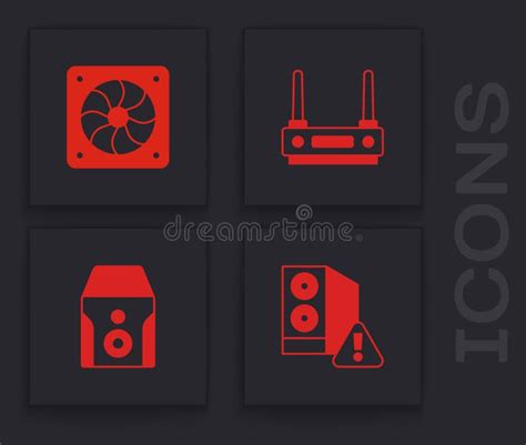 Set Case Of Computer Computer Cooler Router And Wi Fi Signal And Uninterruptible Power Supply
