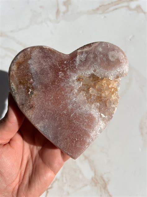 Pink Amethyst Heart With Quartz Druzy Etsy