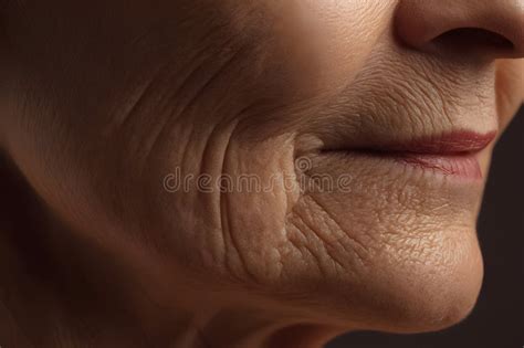 Close Up Portrait Of An Older Woman S Face Highlighting Fine Lines And
