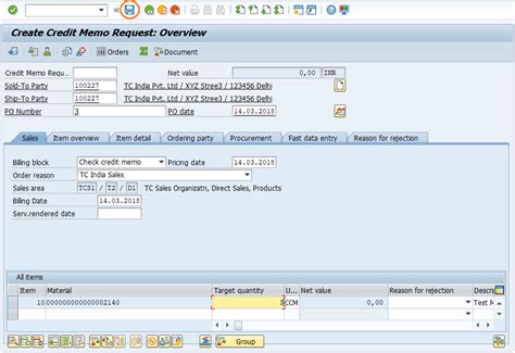 Sap Sd Create Credit Memo