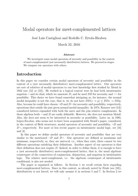 PDF Modal Operators For Meet Complemented Lattices