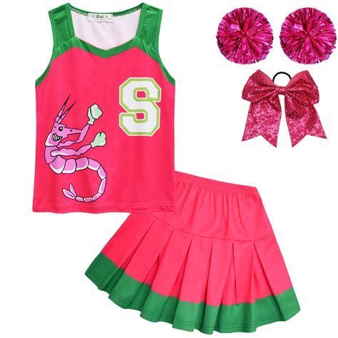 Girls Cheerleader Costumes Skirt Set Zombie Cosplay Hair Bow Pom Poms