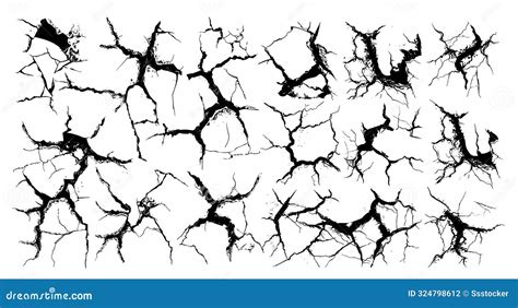 Earth Cracks Ink Sketch Vector Set Split Rupture Wrinkles Surface