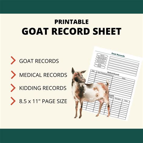 Printable Goat Records Page Instant Download 85x11 Pdf Homestead